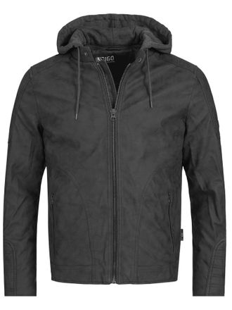 Indicode Herren Miguel Jacke aus Leder-Imitat | Kunstleder Herrenjacke Bikerjacke Dk Grey, M