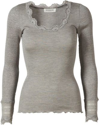 Rosemunde Langarmshirt Benita Silk Blouse mit Seide Langarm, mit Spitze, feminin, bequem, Seiden- Baumwollmischung
