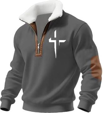 Generic Sweat-shirt sans capuche pour homme - Col roul&eacute; - Avec fermeture &eacute;clair 1/4 - T-shirt &agrave; manches longues - Col moelleux - T-shirt dext&eacute;rieur - Pull en 