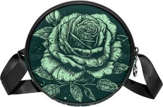 Generic Sac &agrave; bandouli&egrave;re Circle pour femme, petit sac &agrave; bandouli&egrave;re vert et noir, avec fermeture &eacute;clair, bretelles r&eacute;glables, sac &agrave; main rond d&eacute;contract&eacute; pou