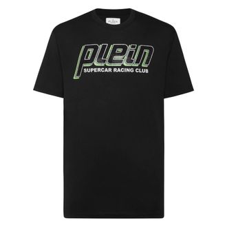 Philipp Plein Jersey T-shirt Rundhals Strass Racing Club - - Tops - Herren - Schwarzk - 5XL