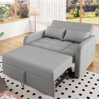 Generic Schlafsofa 2 Sitzer Ausziehbar Couch mit Schlaffunktion Leinen 110x180cm Liegefl&auml;che 3-Pos. Verstellbar G&auml;stebett Inkl 2 Kissen Kleine R&auml;ume Sofa Bed 