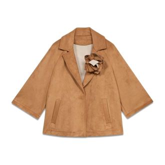 Oltre Mantel in Wildlederoptik mit Brosche - - Coats - Damen - Beige - L