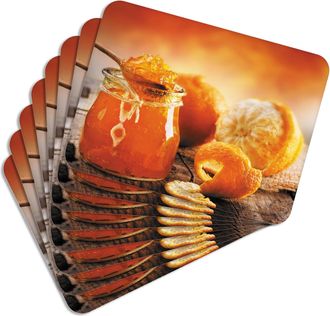 MG Design Set aus 8 Kork-Platzsets - Oranges 1 - 30 x 40 cm - hitzebest&auml;ndig & abwischbar, mit Korkr&uuml;ckseite