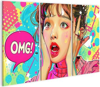 Islandburner Bild auf Leinwand &Uuml;berraschte junge Frau im Pop Art Stil f&uuml;r Wohnzimmer Kunstliebhaber Bilder Wandbilder Poster