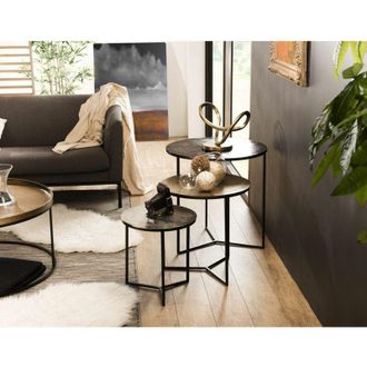Macabane JOHAN - Set de 3 tables gigognes rondes aluminium noir doré argenté