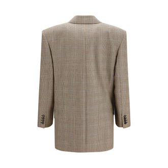 Saint Laurent Prince of Wales Wool Blazer - Beige