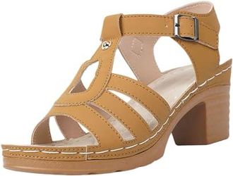 Generic Sandales &agrave; talons pour femme - Bout ouvert - &Eacute;l&eacute;gantes - Talon &eacute;pais - Confortables - Polyvalentes - Respirantes - D&eacute;contract&eacute;es - Sangle de cheville 