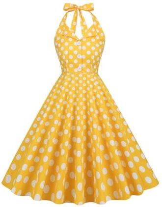 Generic PINTUTU Robe Vintage Ann&eacute;es 50 Femme Retro Rockabilly Pin Up &Eacute;l&eacute;gante Robes sans Manche Dos Nu D&eacute;collet&eacute; en Coeur Polka Dot Trap&egrave;ze Mariage Cocktail S