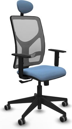 Piqueras y Crespo B&uuml;rostuhl, blau, mit 1D-Armlehnen, h&ouml;henverstellbarer Lendenwirbelst&uuml;tze und festem Kopfteil, ausgestattet mit 3 Positionen und Schneideschaum, Grau/H