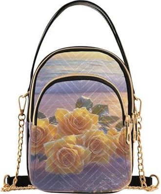 Mnsruu Sac à bandoulière pour femme - Motif rose jaune - Sac à dos à bandoulière avec sangle réglable