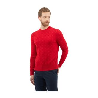 Brooks Brothers Lambswool Cable Crewneck Knit Sweater - - Knitwear - Herren - Rot - L