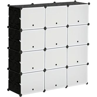 HOMCOM Meuble de rangement Meuble &agrave; chaussures modulable 12 casiers avec portes et &eacute;tag&egrave;res - dim. 125L x 32l x 125H cm - noir-Noir