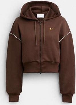 Coach Heritage Cropped Sport-Hoodie Mit Rei&szlig;verschluss Und Langarm f&uuml;r Frauen in Braun, Gr&ouml;&szlig;e X-Klein | Baumwolle