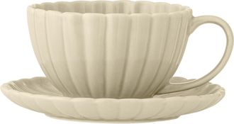 Bloomingville Latina Tasse mit Untertasse, Natur, Steingut, T15xH6,5 cm, 220 ml