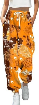 Generic Pantalon de costume de Noël amusant pour femme, imprimé de Noël taille haute avec motifs renne et bonhomme de neige, pantalon de survêtement ample à t