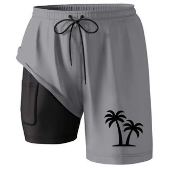 Generic Maillot de bain pour homme avec doublure de compression, couture int&eacute;rieure, short de bain, maillot de bain avec poches, gris, 4XL