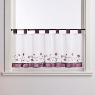 Joyswahl Scheibengardine mit Baumblattmuster Bistrogardine lichtdurchlässig Küchengardinen landhausstil Gardine Stores Weinrot HxB 60x120 cm 1 Stück