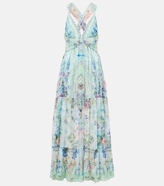 Camilla Robe longue imprimée en soie à cristaux