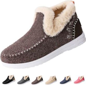 Generic Bottes orthop&eacute;diques confortables en polaire &agrave; enfiler, chaussures plates antid&eacute;rapantes avec doublure en peluche chaude pour femme, bottines dhiver c
