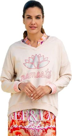 Miss Goodlife MG11320 Damen V-Neck Sweatshirt Namaste, Creme/neon pink, XS