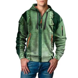 Generic Sweat à capuche Fusion à rayures - Motif graphique moderne - Manches longues - Streetwear - Pull à capuche pour homme, Vert, 3XL