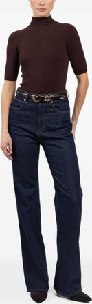 Kontatto high-neck ribbed knit T-shirt - Braun