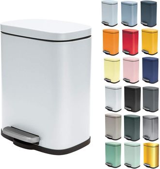 Spirella Treteimer AKIRA aus Edelstahl - Soft-Close, Anti-Fingerabdruck-Beschichtung - 21,4 x 17,6 x 30 cm - 5L - Mattweiß