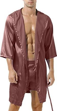 Generic Hommes D&eacute;contract&eacute; Solide &Agrave; Capuche V&ecirc;tements Loisirs Cordon De Serrage Manches Trois Quarts Peignoir Pyjama Pantalon De Surv&ecirc;tement, caf&eacute;, M