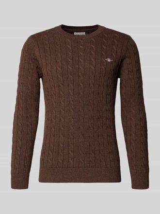 GANT Strickpullover mit Zopfmuster und Label-Stitching