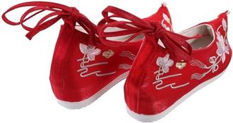 Yardwe Chaussures Brod&eacute;es Hanfu &agrave; Talon Compens&eacute; Cach&eacute;, Style Ethnique Chinois, Tissu L&eacute;ger Respirant, Femme, Costume Cosplay, Rouge Taille 37 Printemps-&eacute;t&eacute;