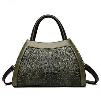 Generic Sac &agrave; main crocodile pour femme, sac &agrave; main tendance avec poign&eacute;e sur le dessus, sac &agrave; bandouli&egrave;re moyen pour femme, Vert, Medium