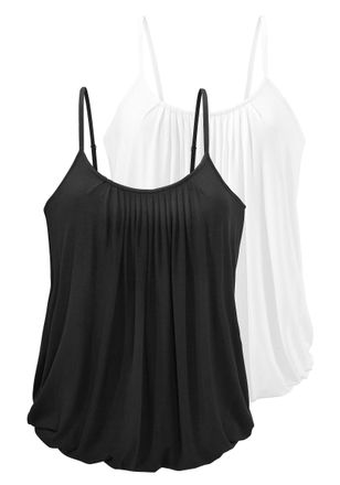 Lascana Spaghettitop LASCANA mit dekorativen Falten, Damen, Gr. 32/34, schwarz-wei&szlig; (wei&szlig;, schwarz), Obermaterial: 95% Viskose, 5% Elasthan, unifarben, bequem