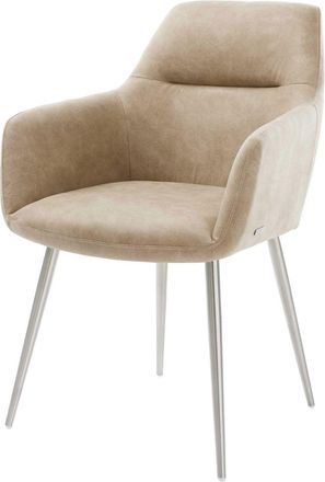 DELIFE Polsterstuhl Pejo-Flex 4-Fu&szlig; konisch Edelstahl Mikrofaser Beige Vintage Taschenfederkern