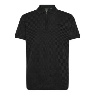 HUGO BOSS Polo en coton &agrave; carreaux - Homme - Tops - Noir - Taille: M