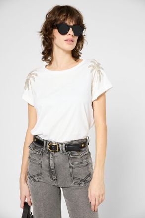 Gerard Darel T-shirt &agrave; palmiers en strass - GISELE - Blanc