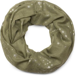 styleBREAKER Damen Loop Schal mit glitzerndem Metallic Sterne All Over Print Muster, Leichter Schlauchschal Einfarbig, Tuch 01016118, Farbe:Oliv