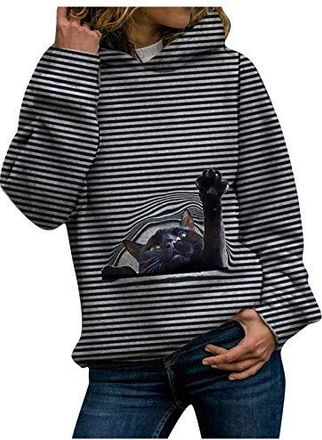 Onsoyours Femmes Mens Nouveau Renne Print Noël Tricoté Sauteur Longue Manches Unisexe Rétro Nouveauté Xmas Chandail Haut C Chat XL