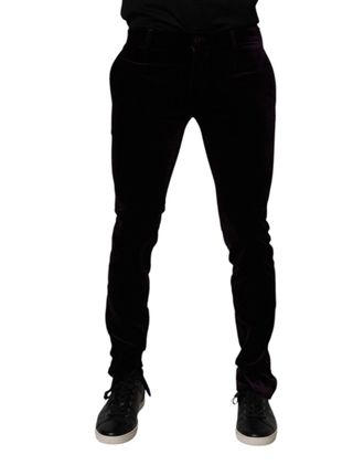 Dolce & Gabbana Violet Velvet Cotton Men Dress Formal Pants Elastane