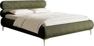 Selsey Bett Polsterbett Doppelbett 160 x 200 cm Mit Zweikammer Bettkasten Gasdruckfeder Metallrahmen Goldene Beine Schlafbett Chenille Olivengrün Roule