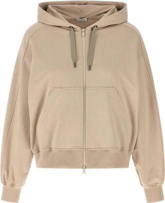 Brunello Cucinelli Femme, Sweatshirts et sweats &agrave; capuche, Beige, Taille: 38 FR Lightweight Stretch Cotton Sweat &agrave; capuche