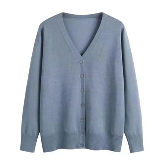 Generic Cardigan en tricot &agrave; col en V pour femme avec bordure c&ocirc;tel&eacute;e &agrave; manches longues simple boutonnage &eacute;l&eacute;gant, bleu ciel, Taille XL