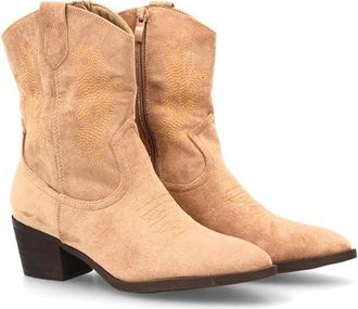 Shoes & Blues Bottine Cowboy avec broderies latérales et pointe fine. Talon large confortable, idéale pour femme en saison automne., kaki, 39 EU