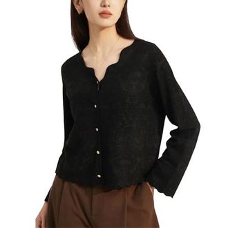 Generic Cardigan de printemps pour femme 100 % laine col en V tricot&eacute; boutonn&eacute; haut &agrave; la mode, noir, Taille M