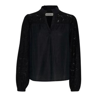 Cream Elegante Spitzenbluse mit Puff&auml;rmeln - - Blouses & Shirts - Damen - Schwarzk - S