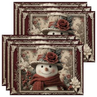 Generic Dekorative Platzsets, Schneemann, Vintage, rustikal, Winterurlaub, rutschfest, waschbar, für drinnen und draußen, Küche, Party, 6 Stück