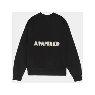 A Paper Kid Homme, Sweatshirts et sweats &agrave; capuche, Noir, Taille: S Felpa Girocollo Logo Ricamato