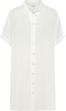 Lascana Damen Longbluse mit modischem Blusenkragen, durchgehende Knopfleiste vorne, kurze Ärmel, Schlitze seitlich, leicht und luftig, für einen femininen Loo