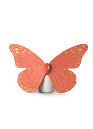 Lladro Butterfly Figurine. Golden Luster & Coral. Litophane. Porzellan