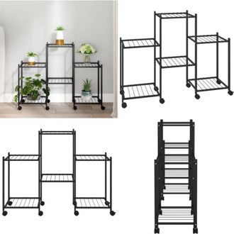 vidaXL Blumenst&auml;nder mit Rollen 83x25x63,5 cm Schwarz Eisen - Blumenst&auml;nder - Pflanzenst&auml;nder - Eckregal - Gartenger&auml;te - Balkonm&ouml;bel - Home & Living